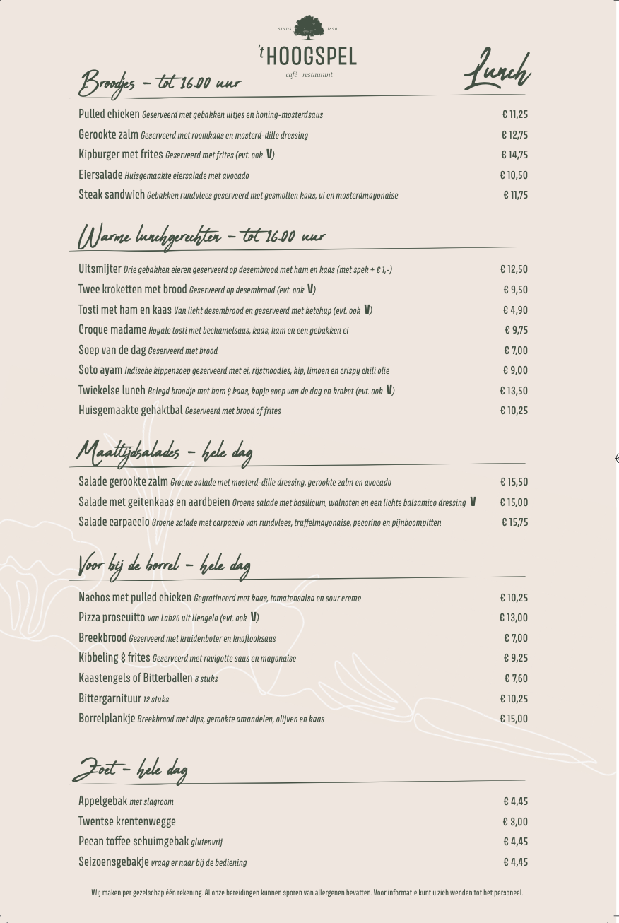Menu - 't Hoogspel